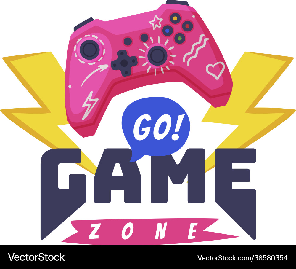Go game zone logo joysticks gamepad with slogan Vector Image