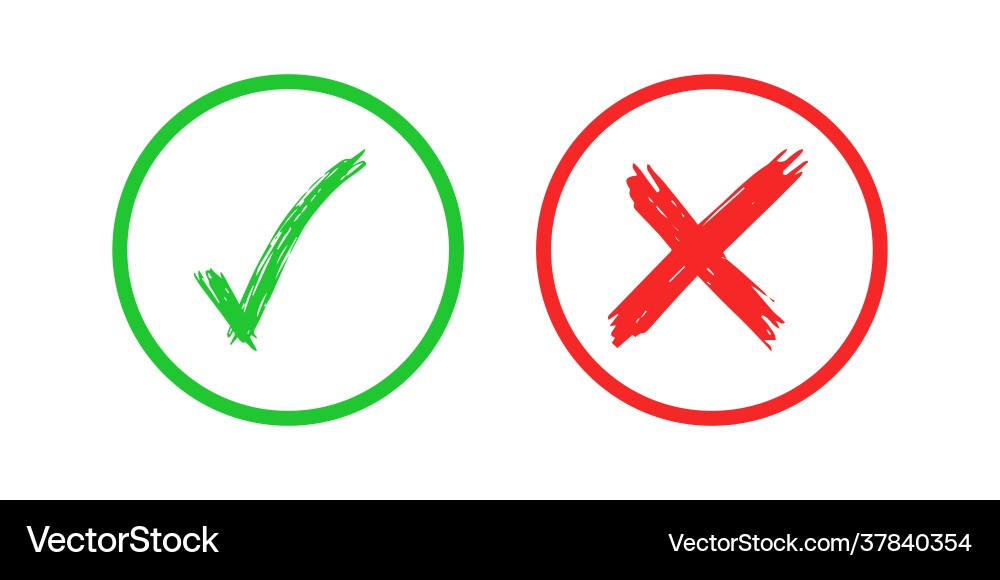 Hand drawn check and cross sign elements Vector Image