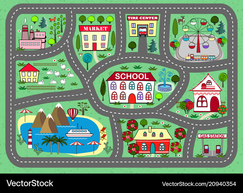 Road play mat for children activity entertainment Vector Image