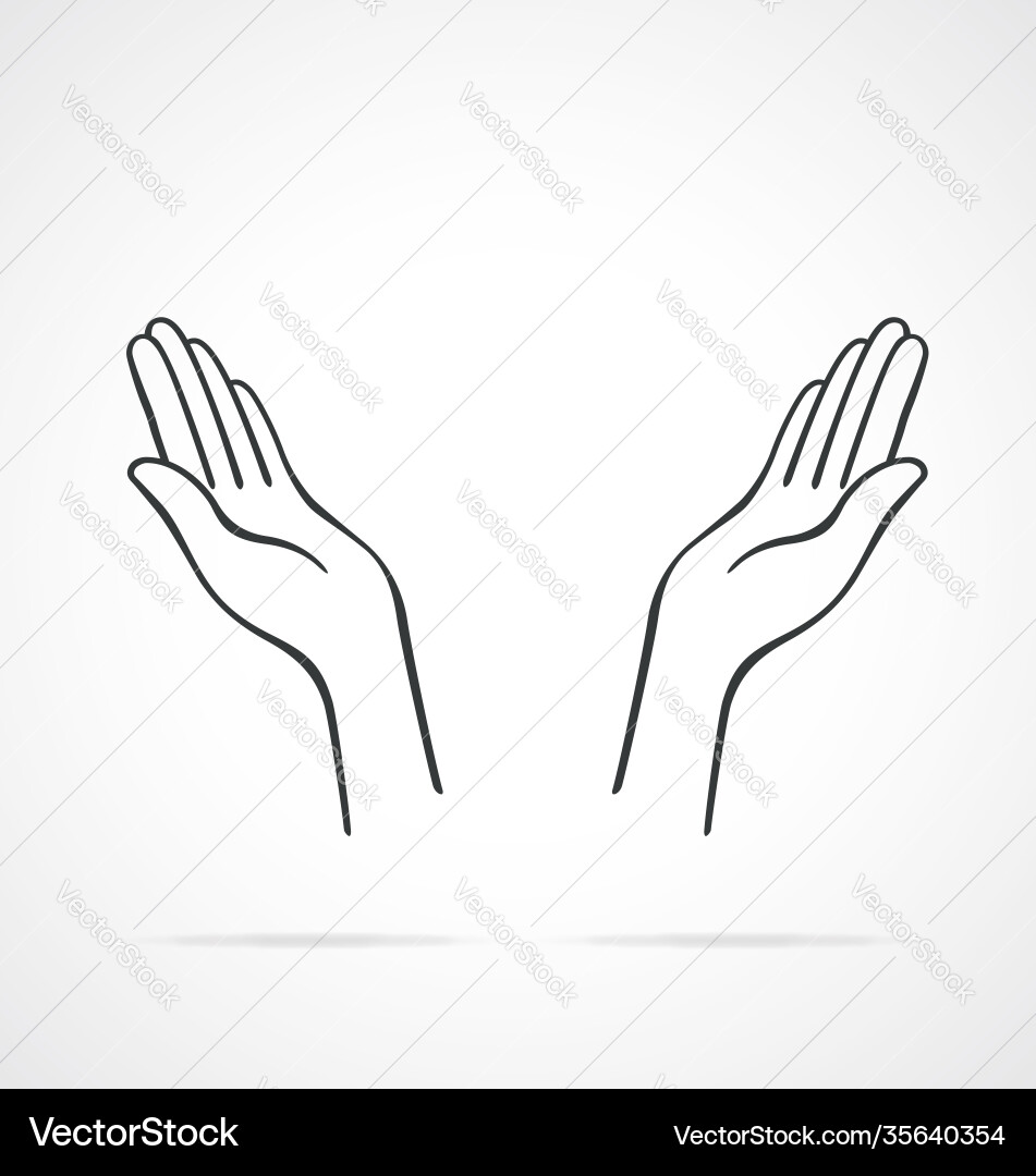 Open Hands Drawing Raised Open Hand Or Hand Up Outline Vector Drawing