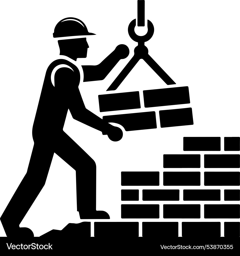 Builder lifting brick eps Royalty Free Vector Image
