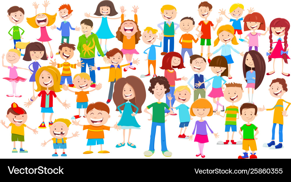 Cartoon children huge group background Royalty Free Vector