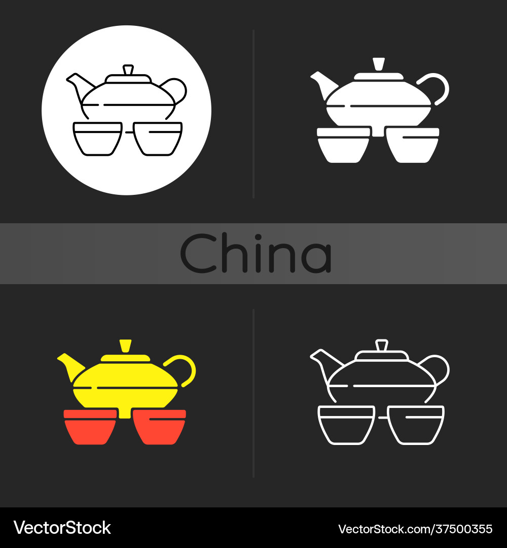 Chinese tea set dark theme icon Royalty Free Vector Image