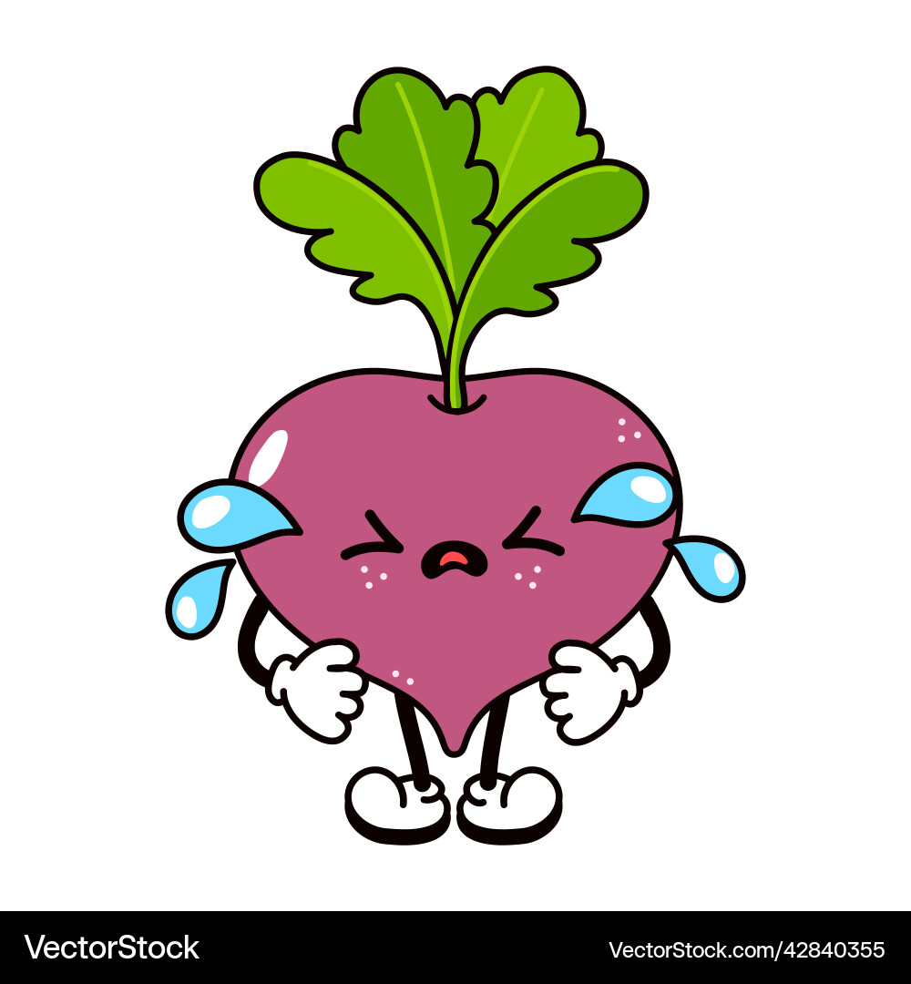 Cute funny crying sad radish character Royalty Free Vector
