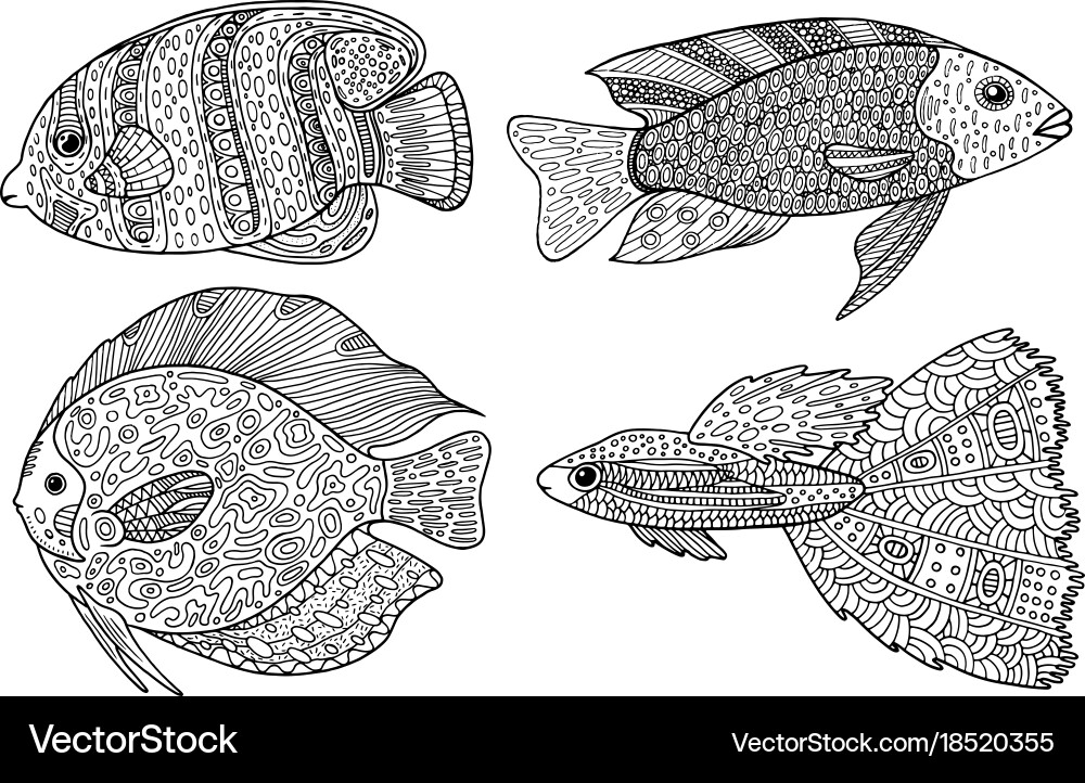 Doodle entangle fish zen art coloring page Vector Image