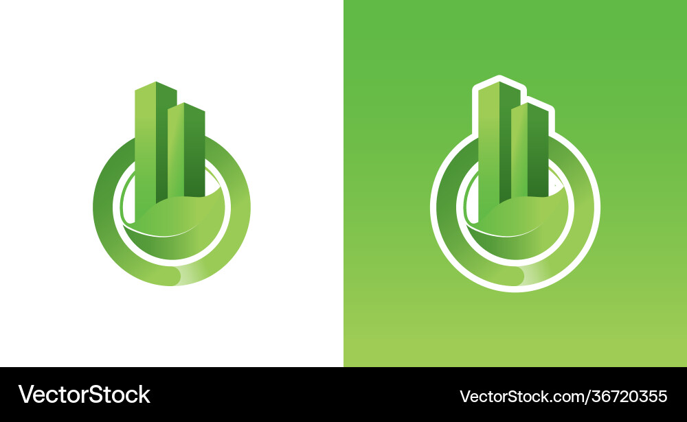 Green building logo with leaves element organic Vector Image