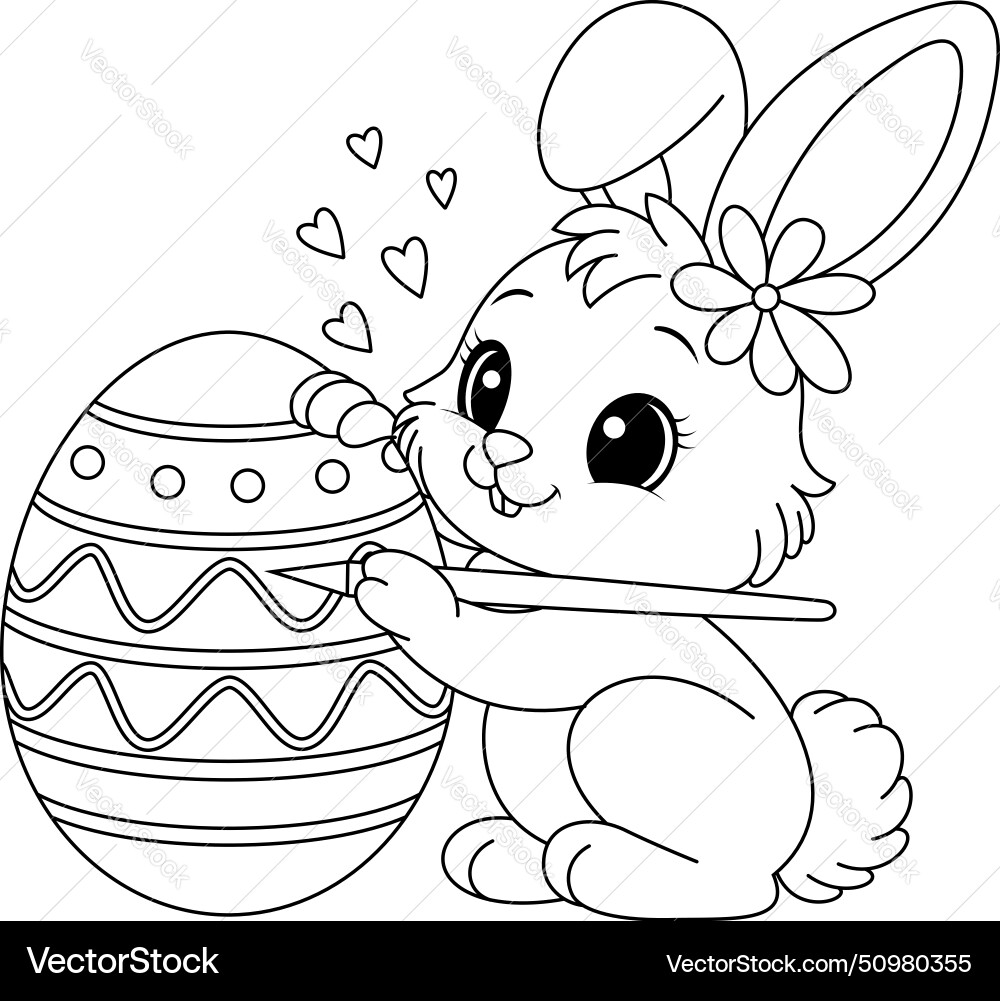 Happy little rabbit drawing easter egg coloring Vector Image
