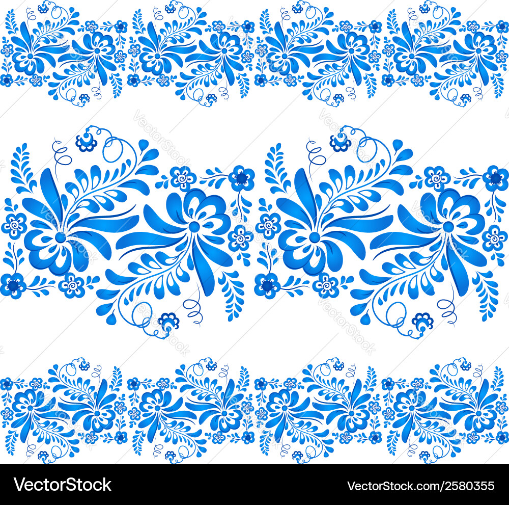 Russian Gzhel Floral Ornament Royalty Free Vector Image
