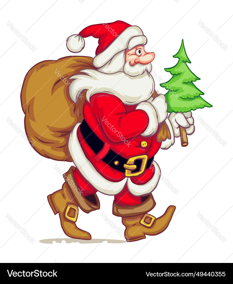Santa claus walking with sack Royalty Free Vector Image