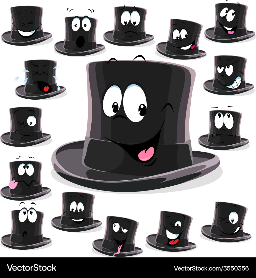 Black top hat cartoon isolated on white background
