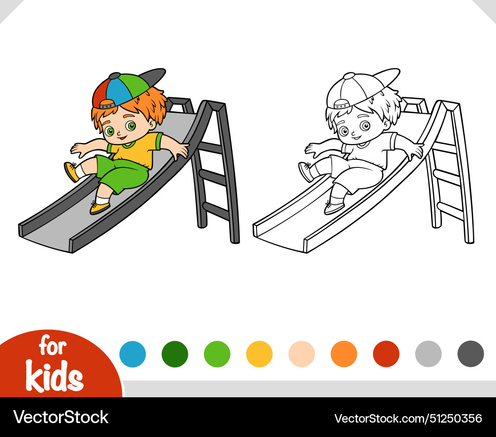 Coloring book for kids boy riding a slide Vector Image