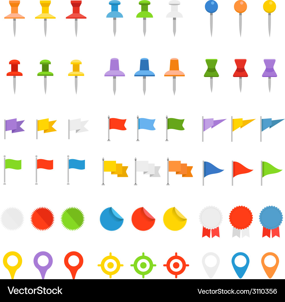 Navigation pins flags and insignias collection Vector Image