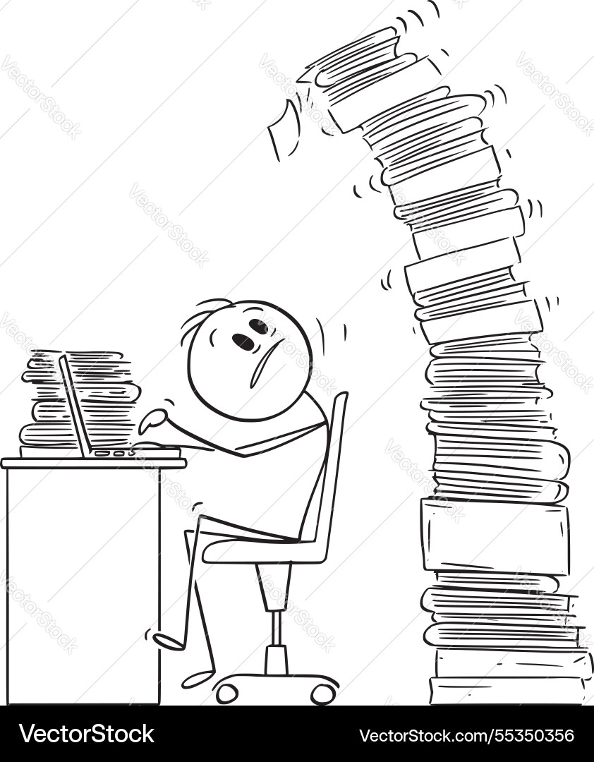 Overworked office worker cartoon stick figure Vector Image