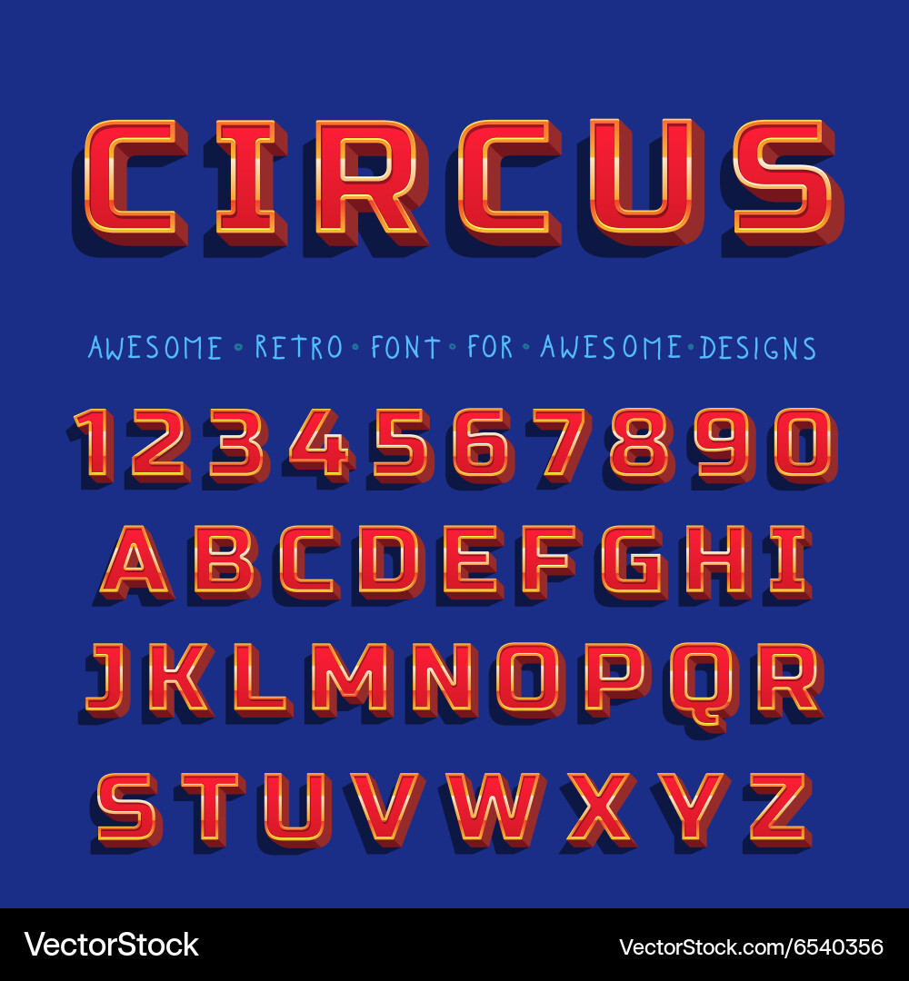 Retro shiny font with shadow Royalty Free Vector Image
