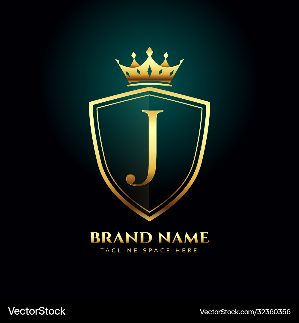 Royal Gold Monogram Letter J Crown Logo Royalty Free Vector