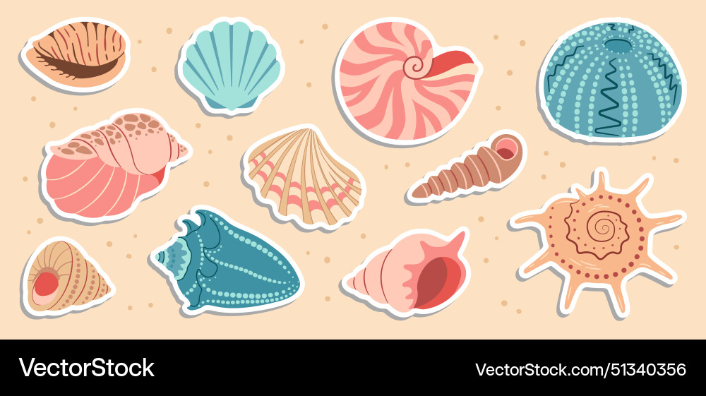 Sea shells sticker set trendy flat style hand Vector Image