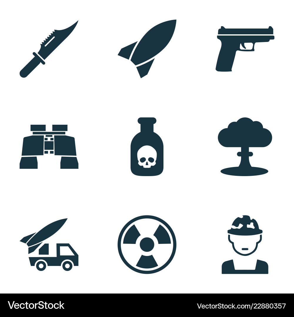 Army icons set with artillery rocket knife Vector Image
