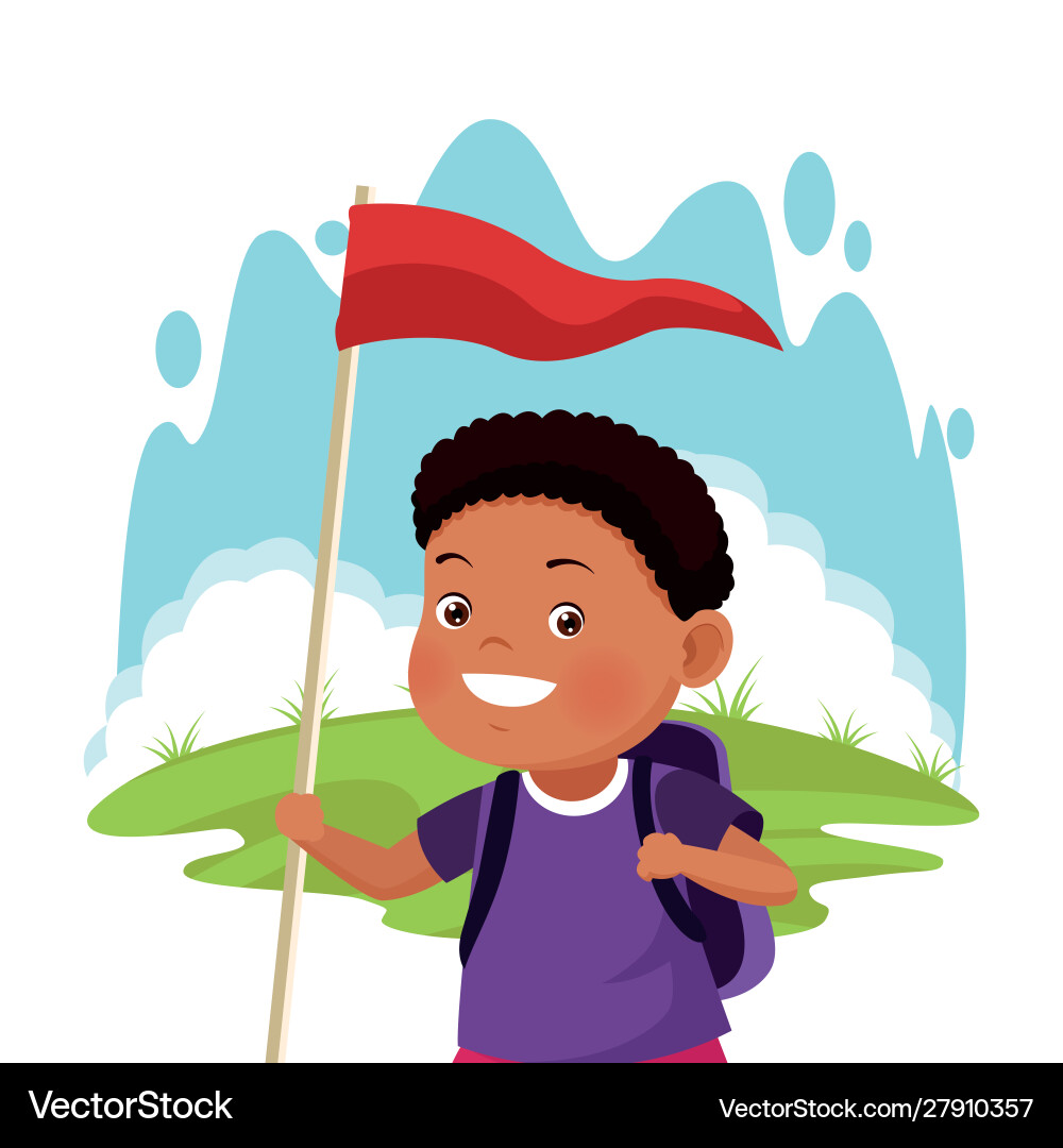 Cartoon Entdecker Junge mit einer Flagge Vektorbild