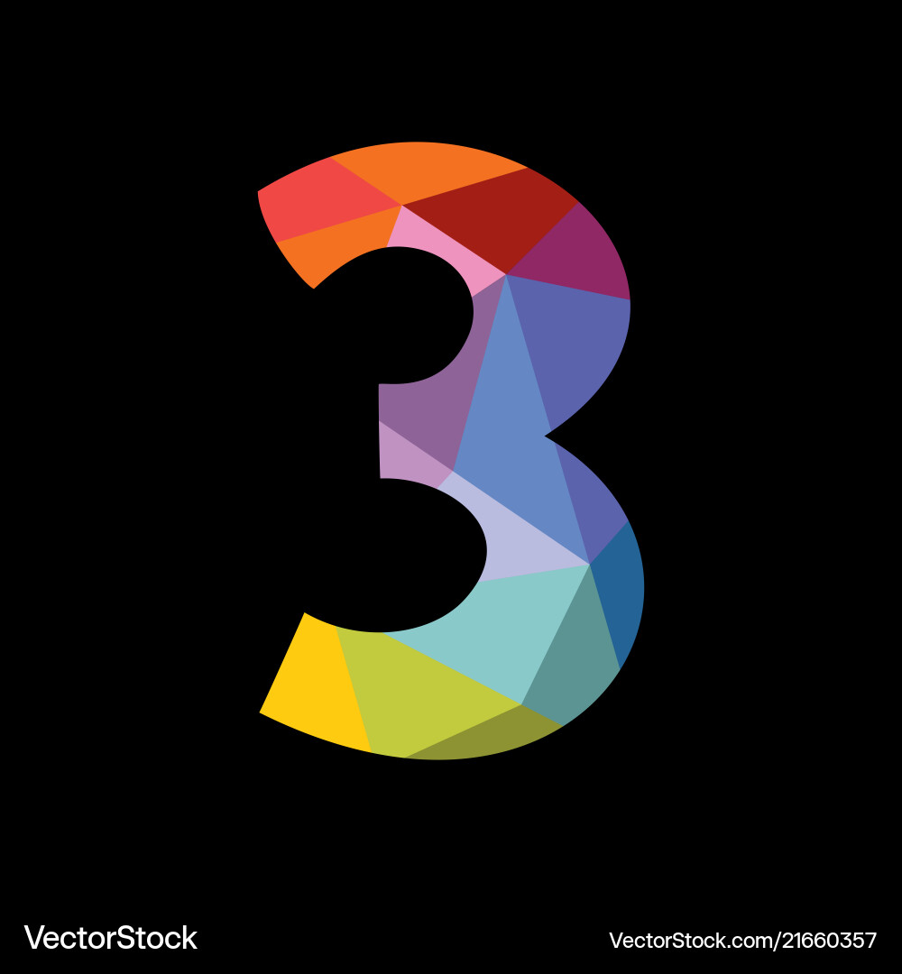 Colorful number 3 isolated on black background Vector Image