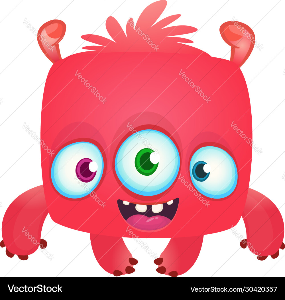 Funny cartoon laughing monster with three eyes Vector Image