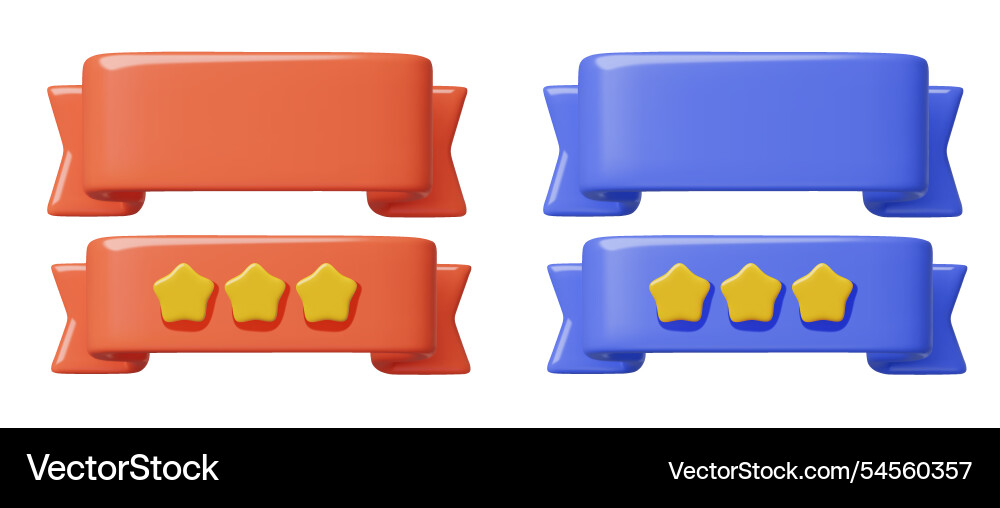 Red and blue 3d ribbon text banners with stars Vector Image