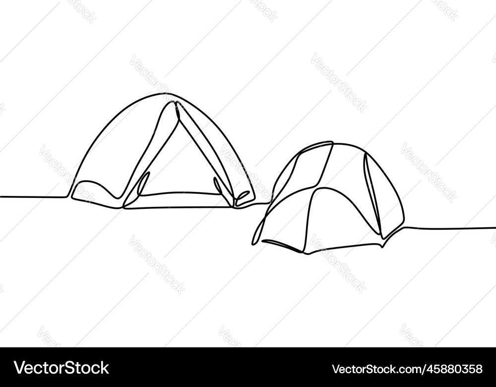 Camping tents one line drawing minimalism Vector Image
