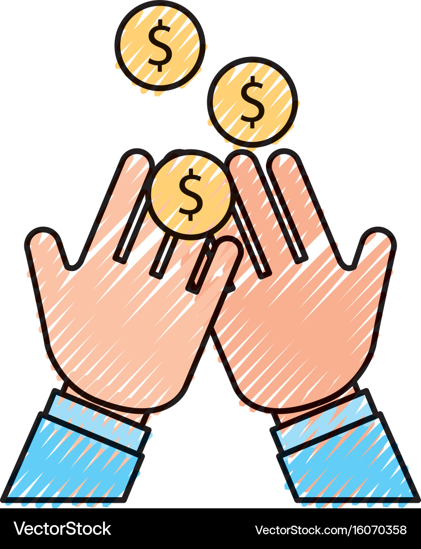 Hand human with coin money Royalty Free Vector Image
