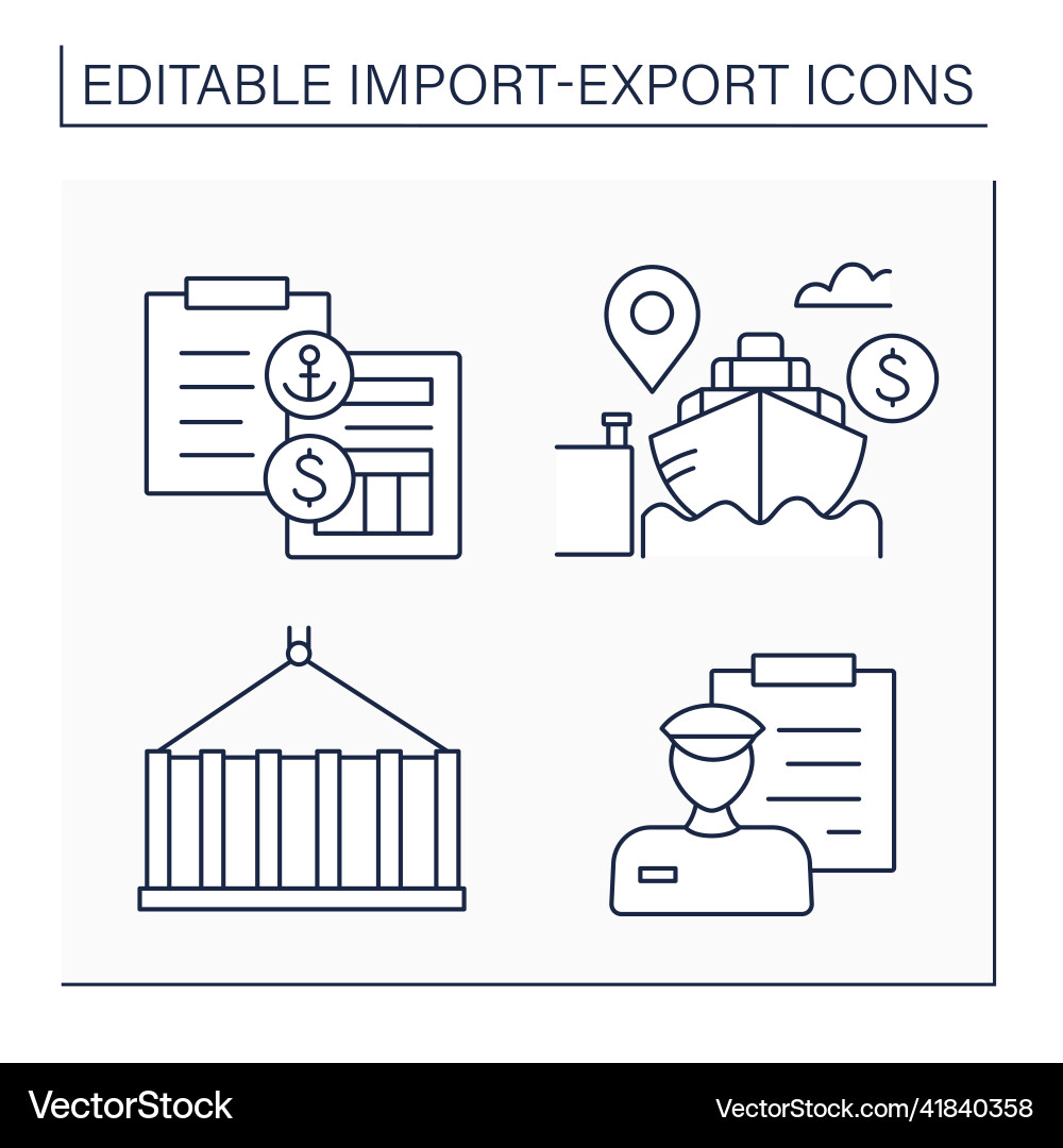 Import & Export Line Icons - Trade Royalty Free Vector