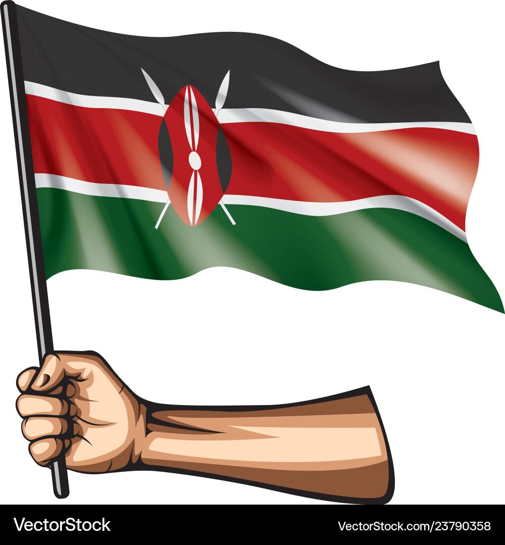 Kenya flag and hand on white background Royalty Free Vector