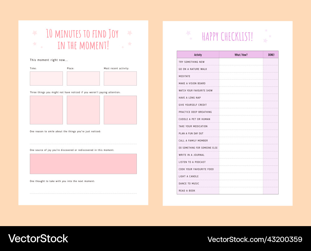 10mins to find joy and selfcare checklist planner Vector Image