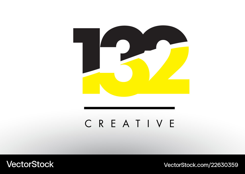 132 black and yellow number logo design Royalty Free Vector