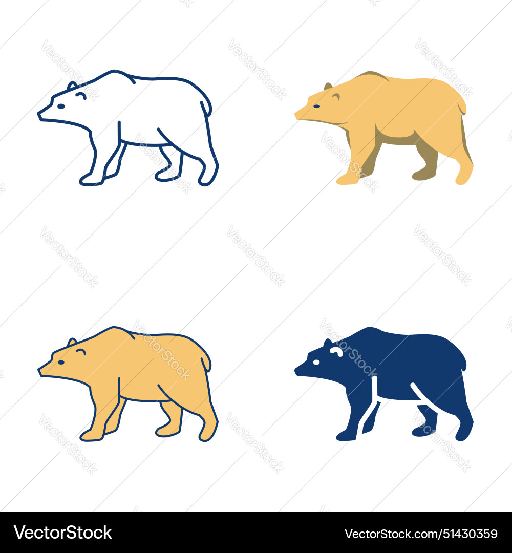 Bear icon set in flat and line style Royalty Free Vector