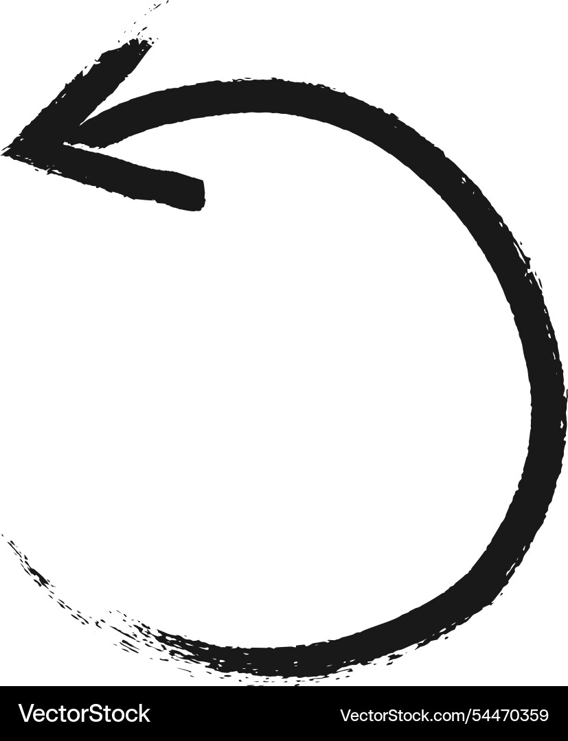 Black circular arrow drawn with a rough brush Vector Image