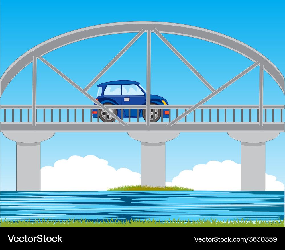 Bridge through river Royalty Free Vector Image