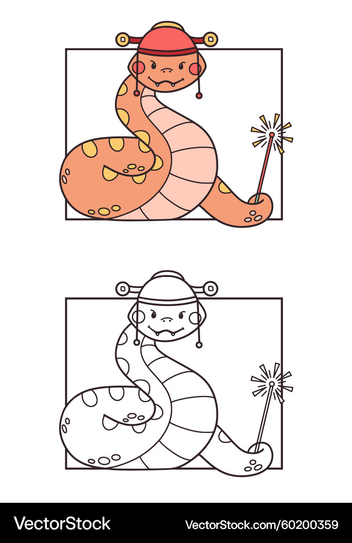 Cute Chinese New Year Snake Coloring Page Vector Image