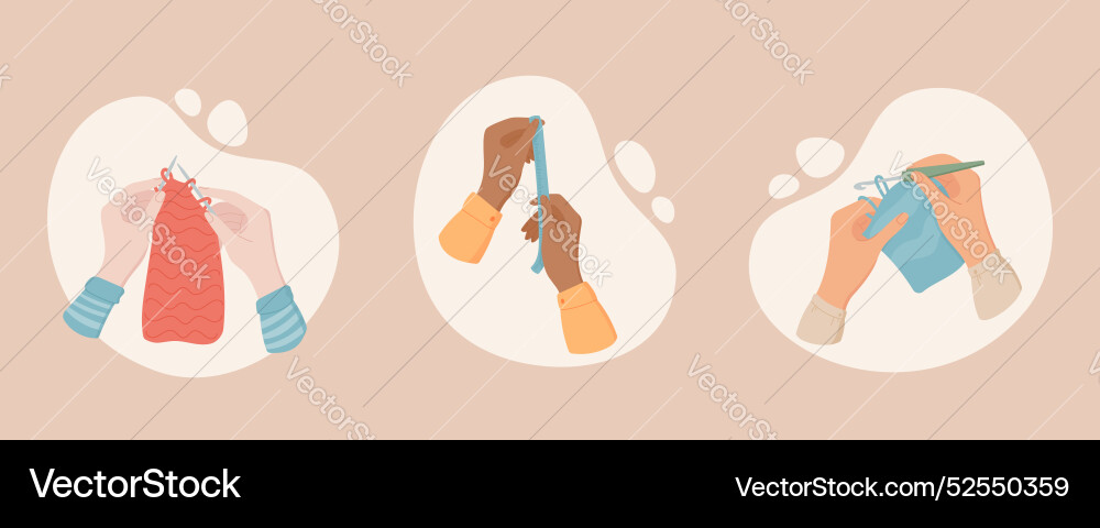 Hands sewing and knitting with needle thread Vector Image