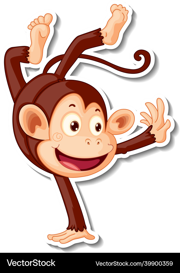 Monkey cartoon character sticker Royalty Free Vector Image