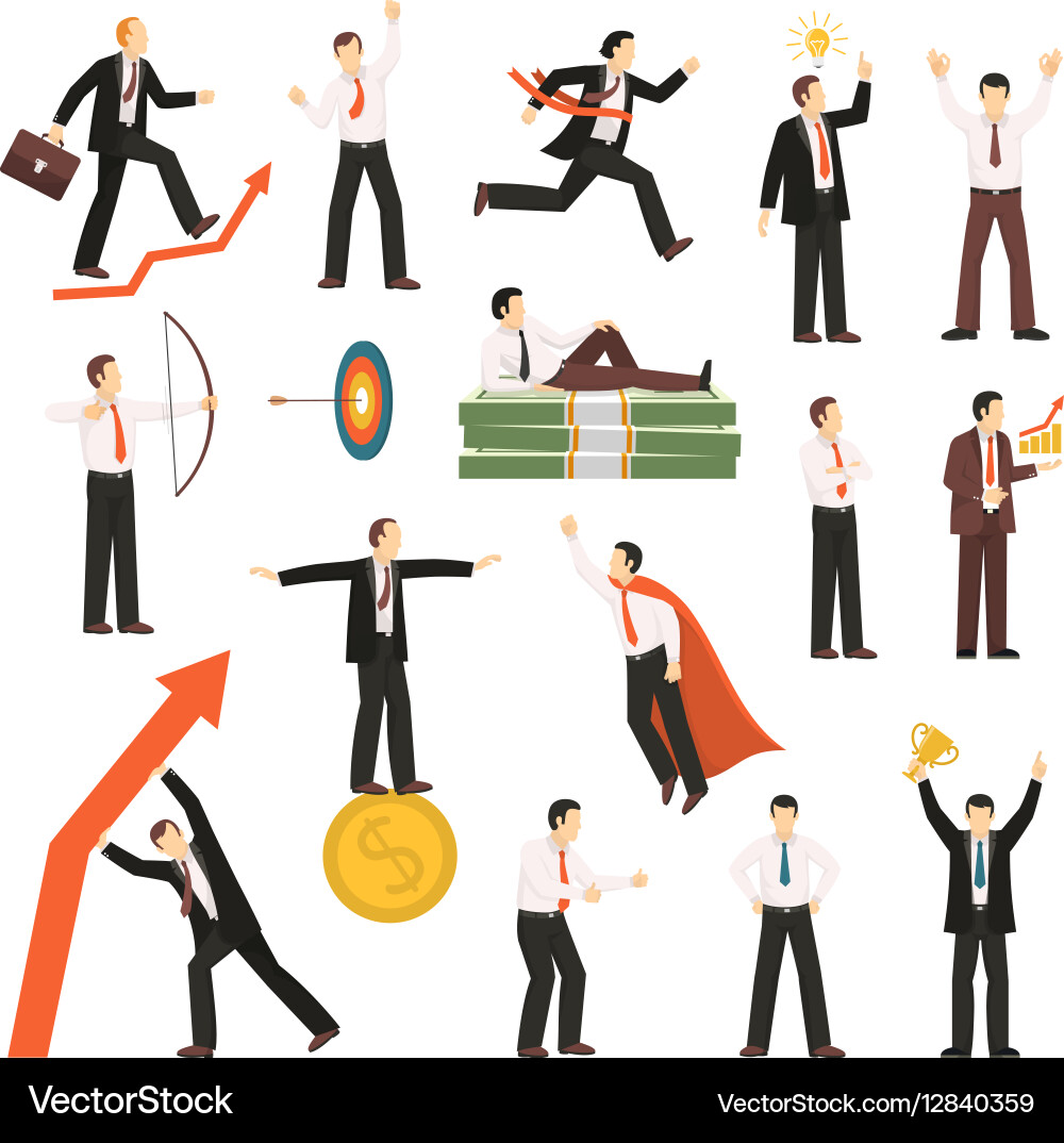 Successful businessman flat icons collection Vector Image