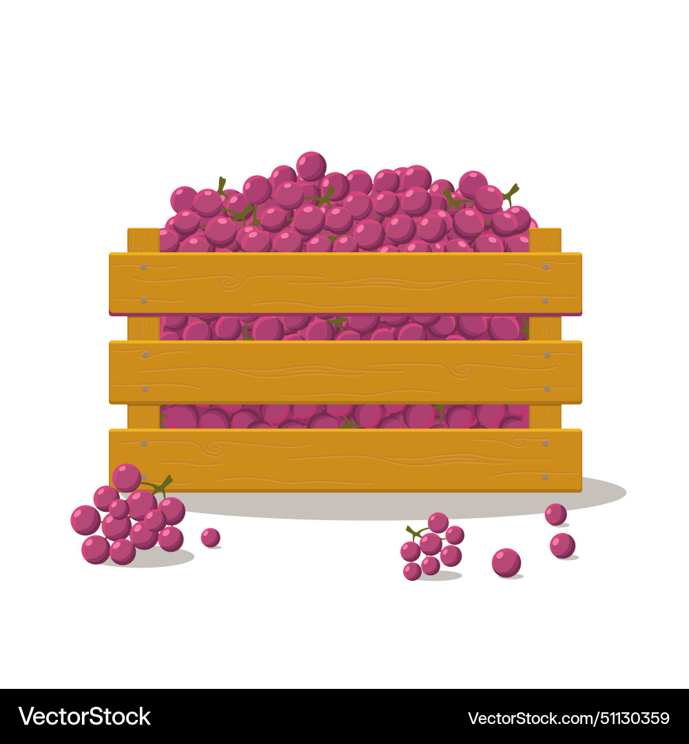 Wooden box set with fruits case grapes Royalty Free Vector
