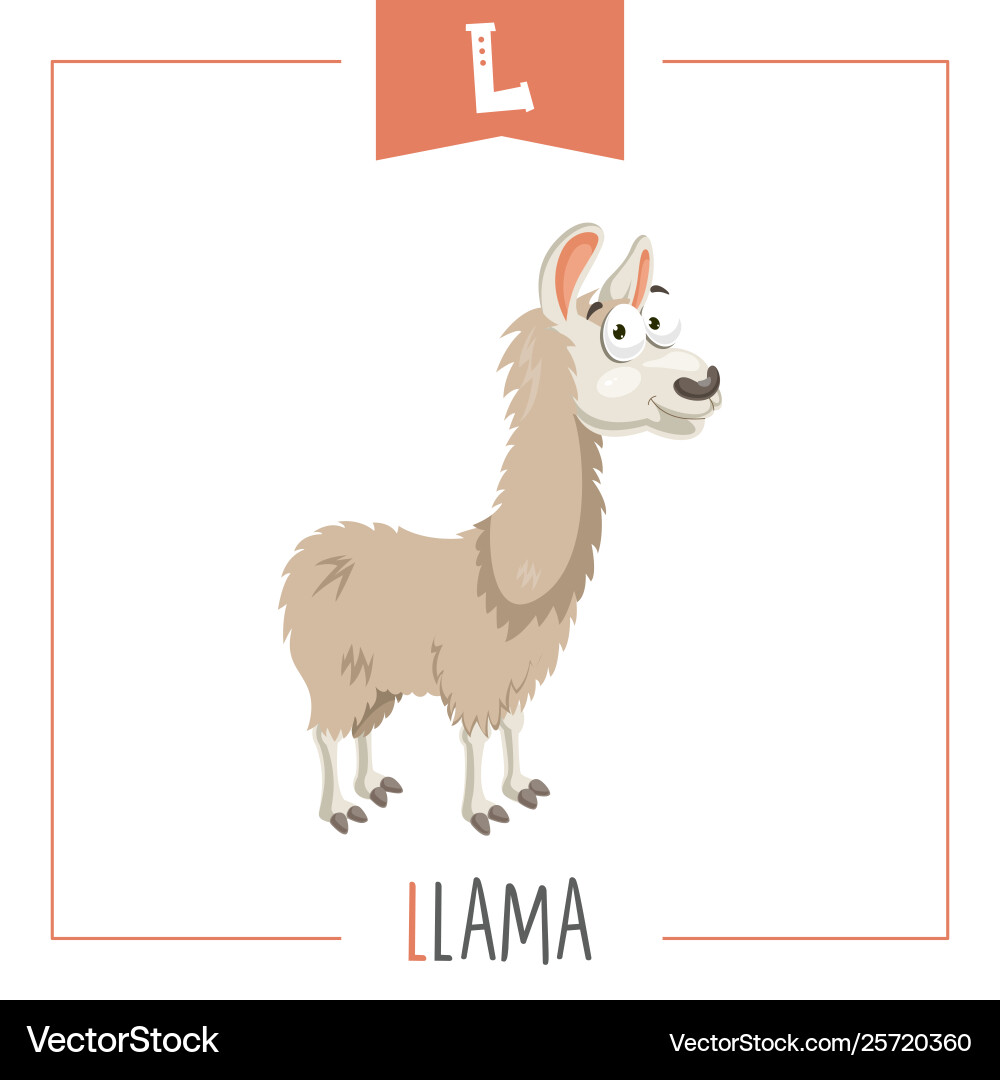 Alphabet letter l and llama Royalty Free Vector Image