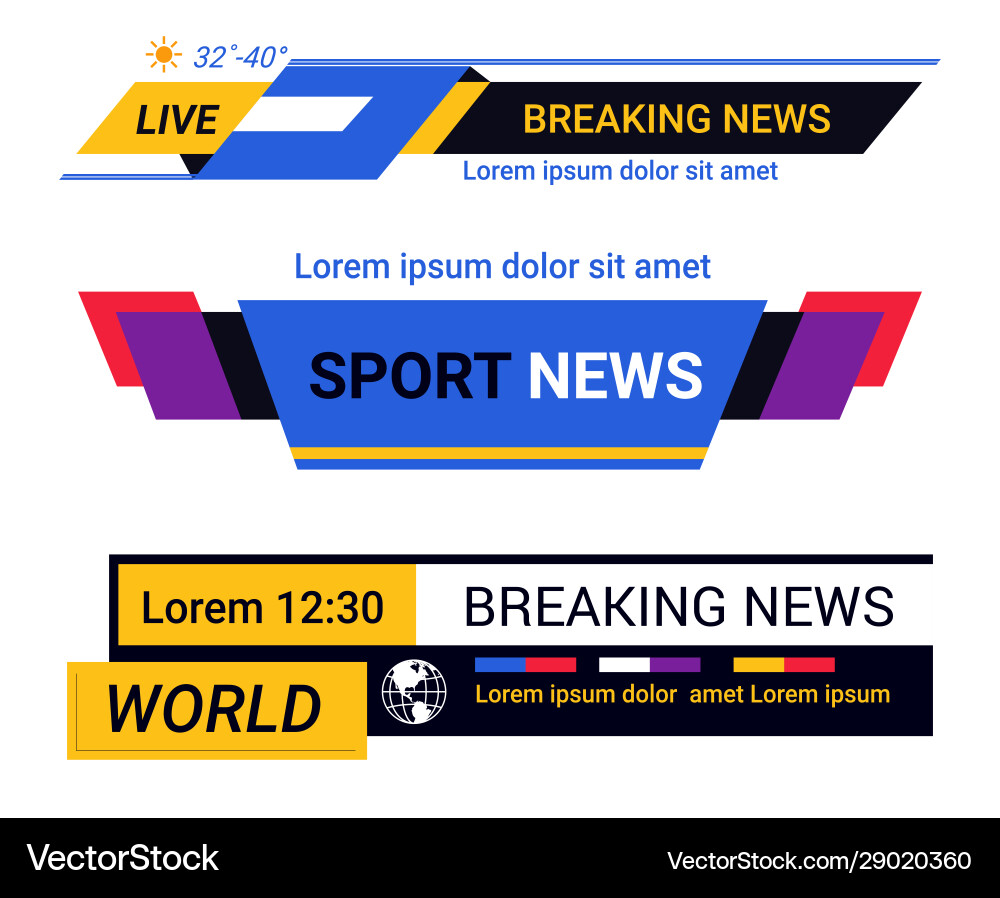 Breaking news bars and tv live report headers Vector Image