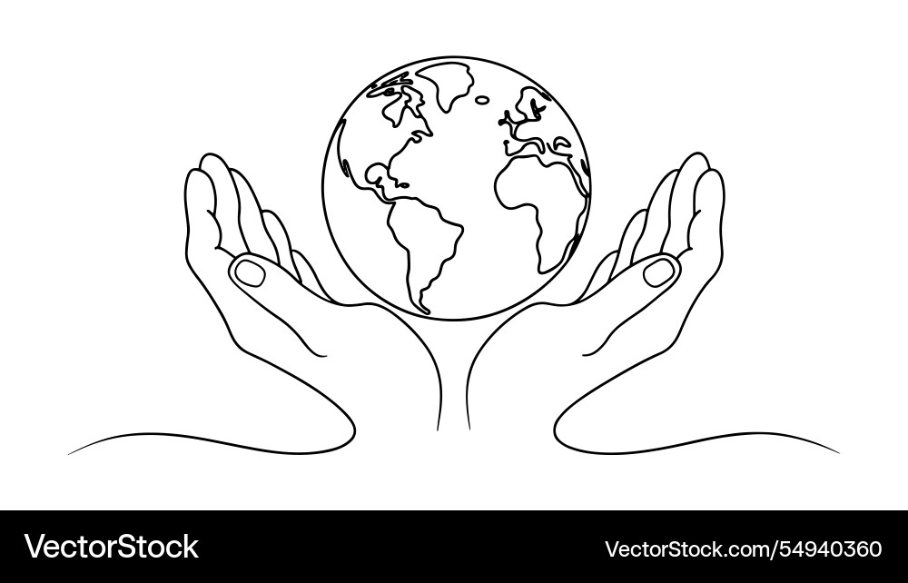 Hands Holding Earth - Line Art Royalty Free Vector Image