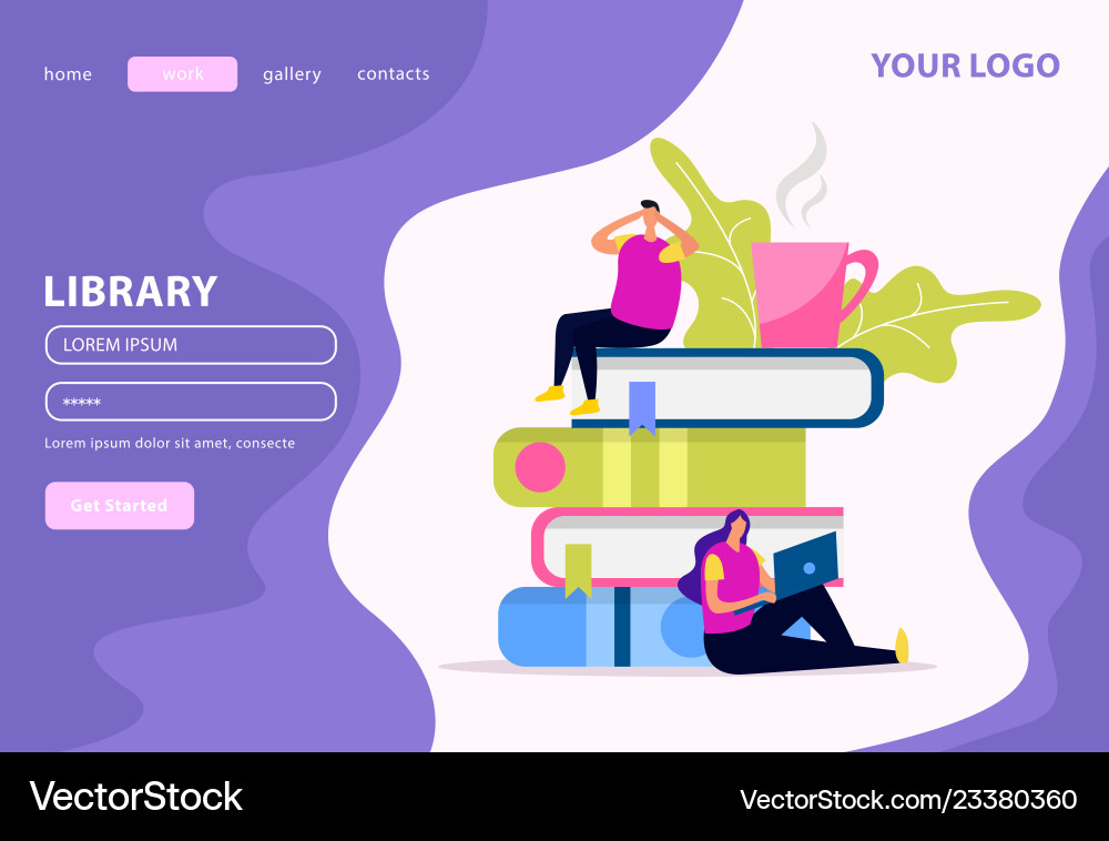 Library flat web landing page Royalty Free Vector Image
