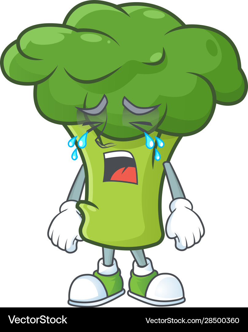 Sad crying gesture green broccoli cartoon Vector Image