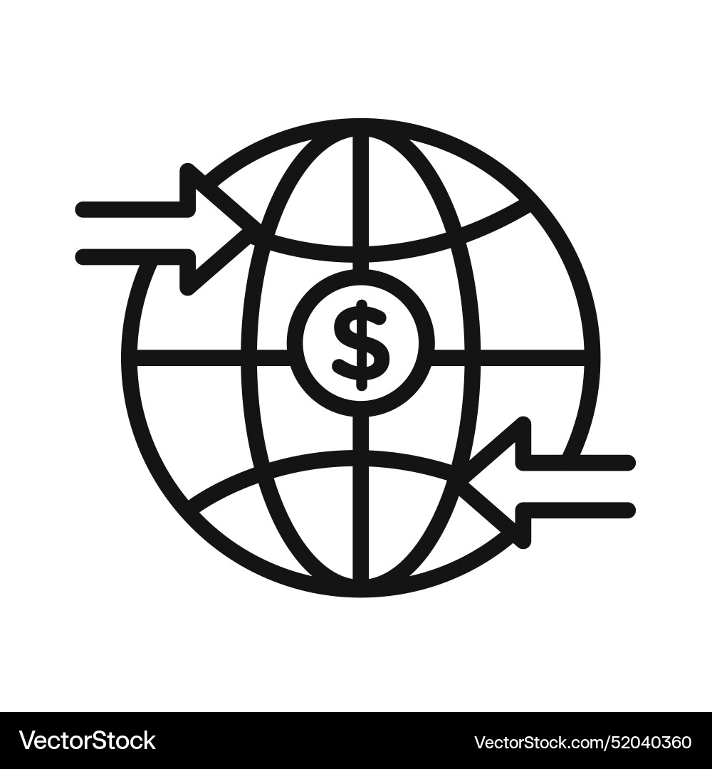 World payment transfer icon black and white sign Vector Image