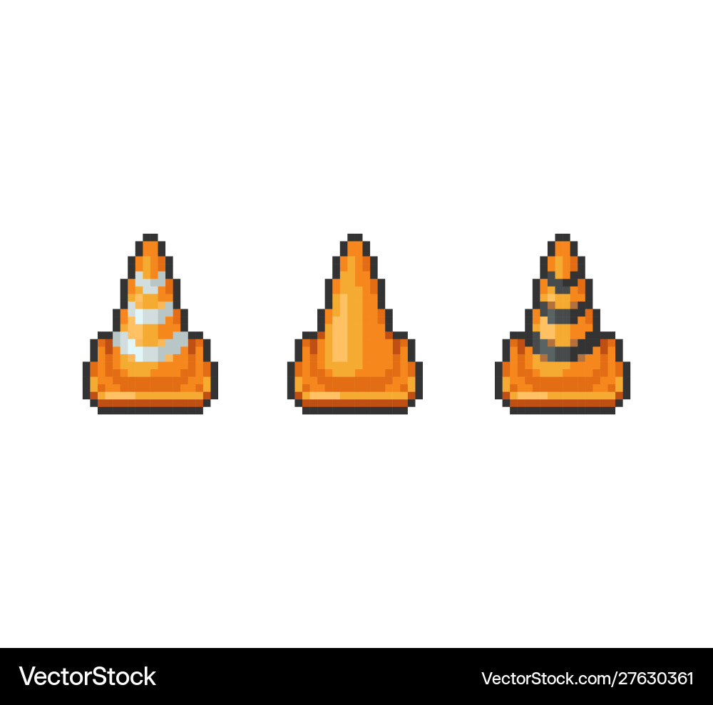 8-bit road safety traffic cones set pixel style Vector Image