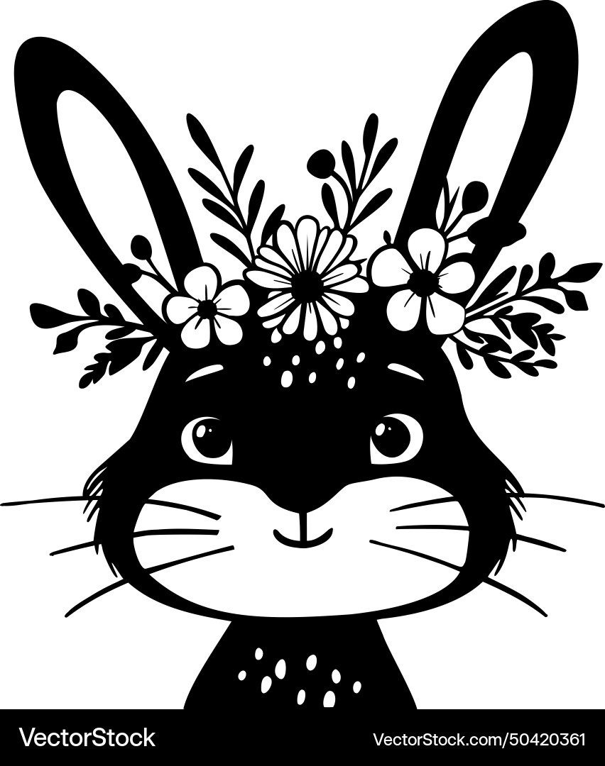 Easter bunny head cute rabbit with a flower wrea Vector Image