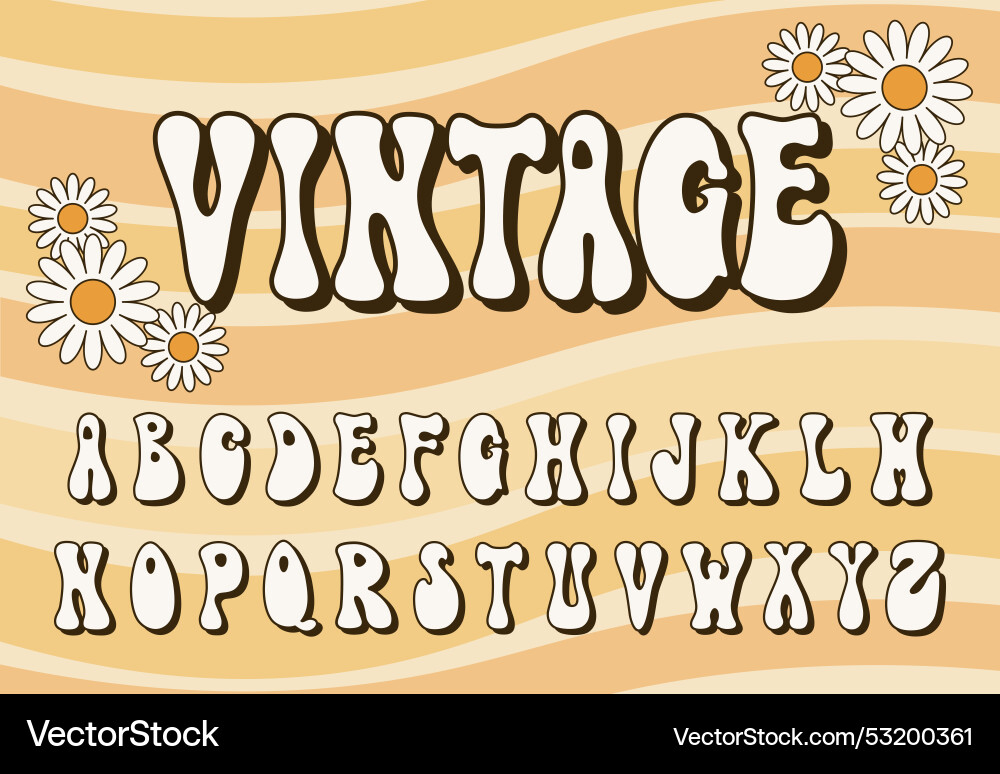 Groovy bubble alphabet cartoon daisy typeface Vector Image