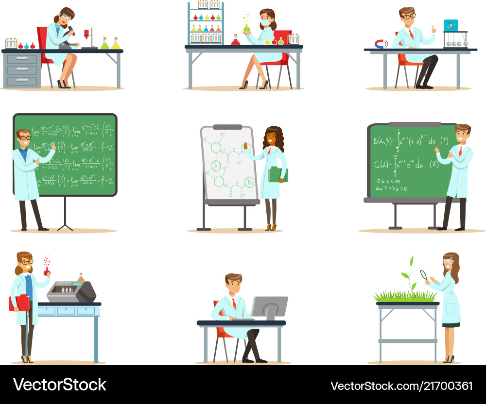 Scientists in Lab and Office Settings Royalty Free Vector