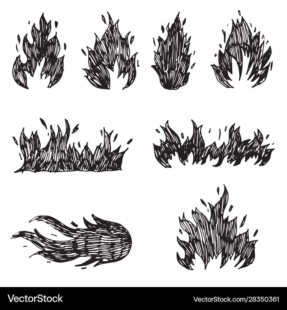 Set hand drawn fire and fireball doodle sketch Vector Image
